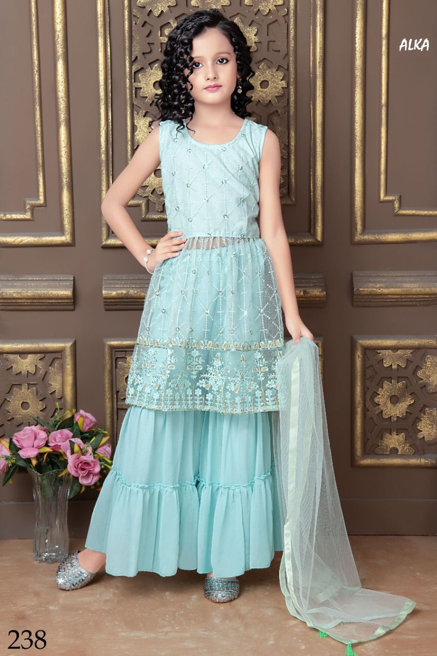 Alka Vol 32 kids Wear Sharara Suit Collecion Wholesaler in Surat Alka Wholesale Kids Wear Catalog